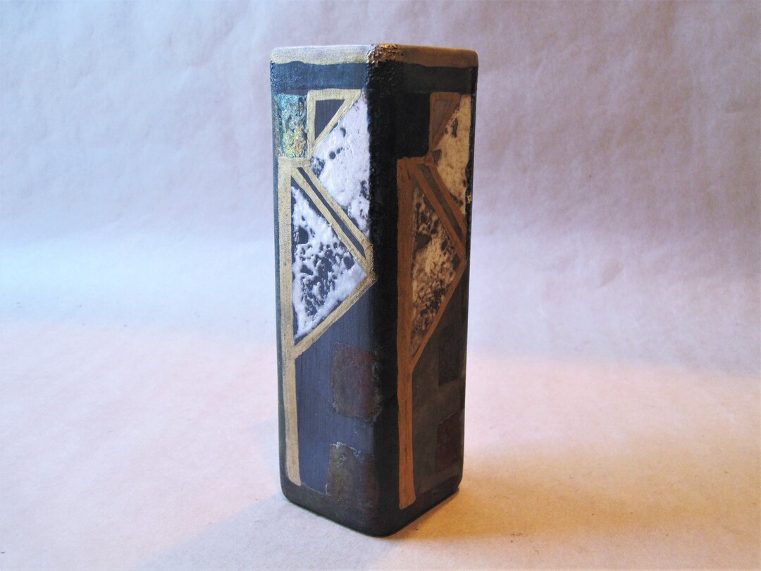 Vintage Vase Black Pottery Maui Artist Signed Matte Raku 6.5" Square ...