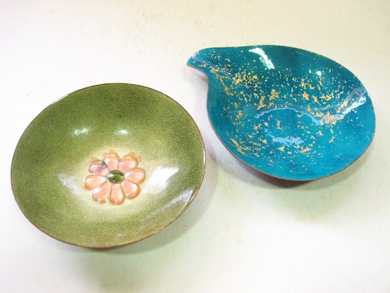 Vintage Set of 2 Enamel Copper Dish Plate Trinket Ring Tray - Etsy