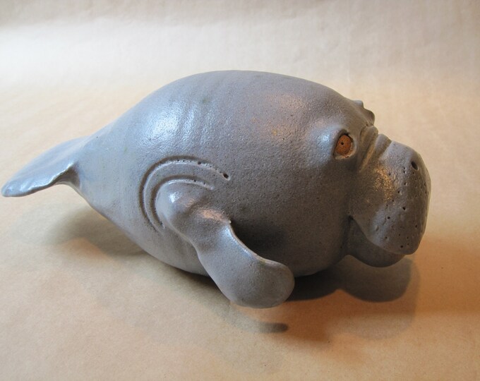 Vintage Studio Pottery Manatee Sculpture Stoneware Figure Charming Blue ...