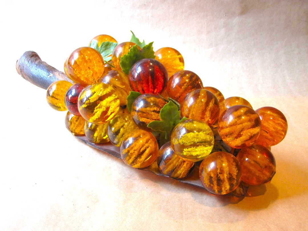 Vintage Amber Resin Grape Cluster Sculpture: Mid Century Modern Decor ...