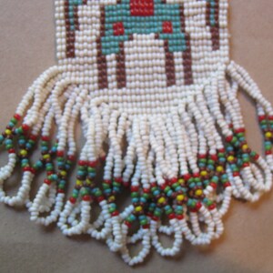 Vintage Native American Thunderbird Micro Glass Seed Bead Long Necklace ...