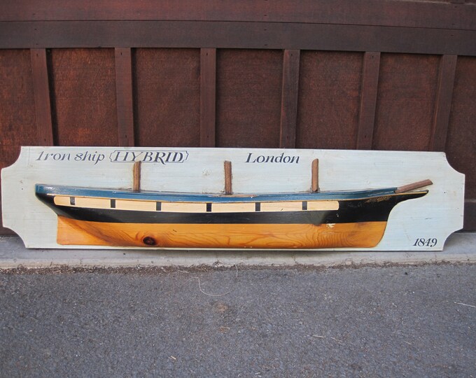 Antique Solid Wood Carved Half Hull Boat Model Sculpture Nautical Decor ...