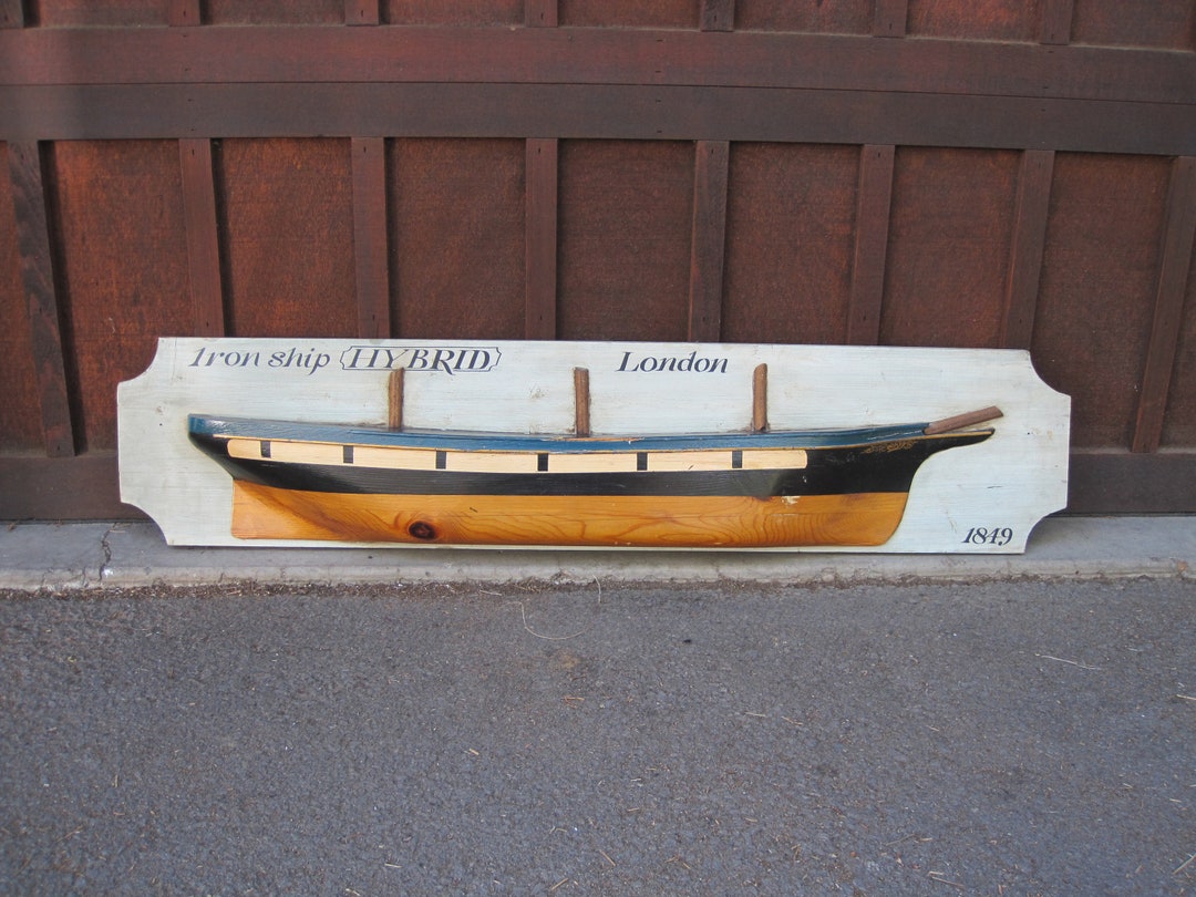 Antique Solid Wood Carved Half Hull Boat Model Sculpture Nautical Decor ...