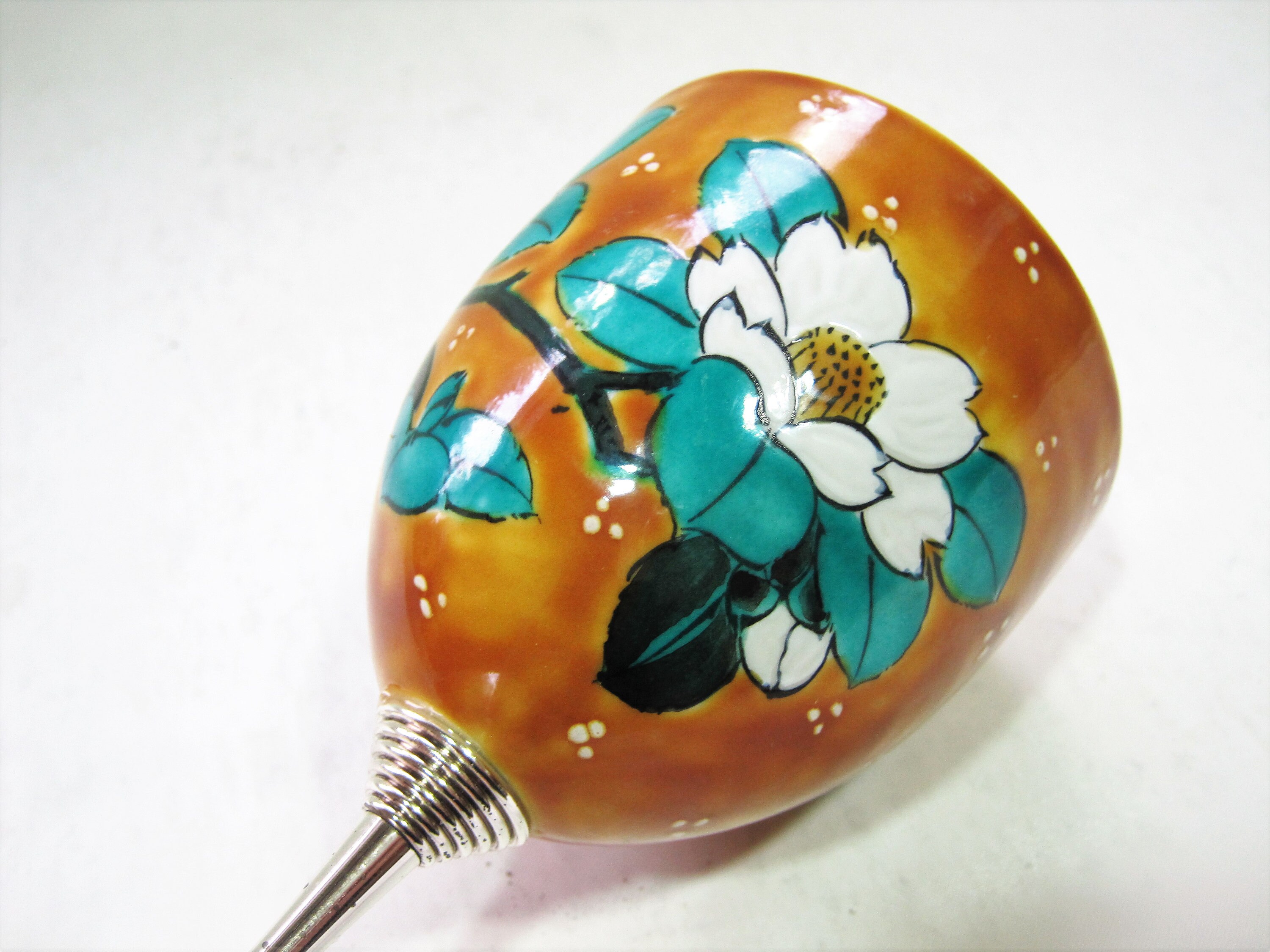 Vintage Porcelain Kutani Yaki Wine Glass Cup Metal Stem - Etsy