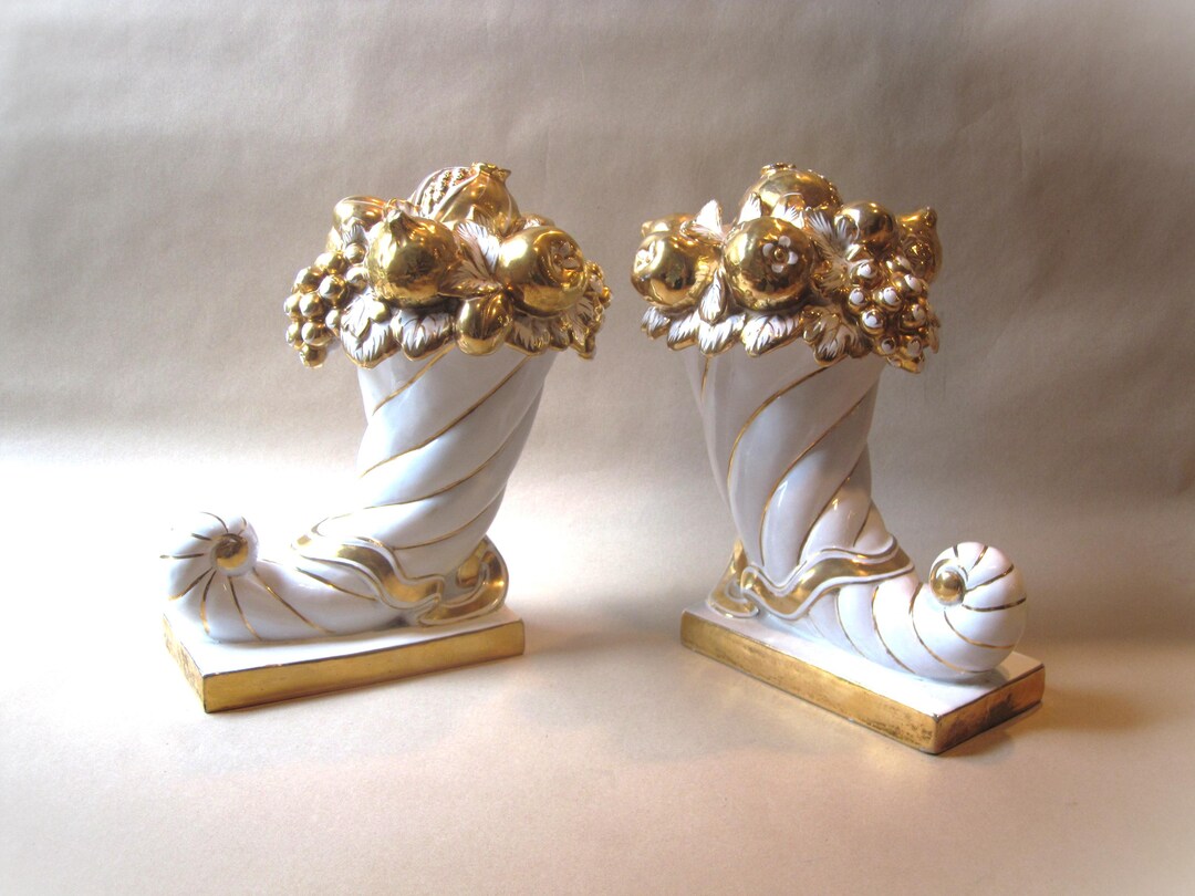 Vintage Italian Pottery Cornucopia Figurines - Pair - Marbro Lamp ...