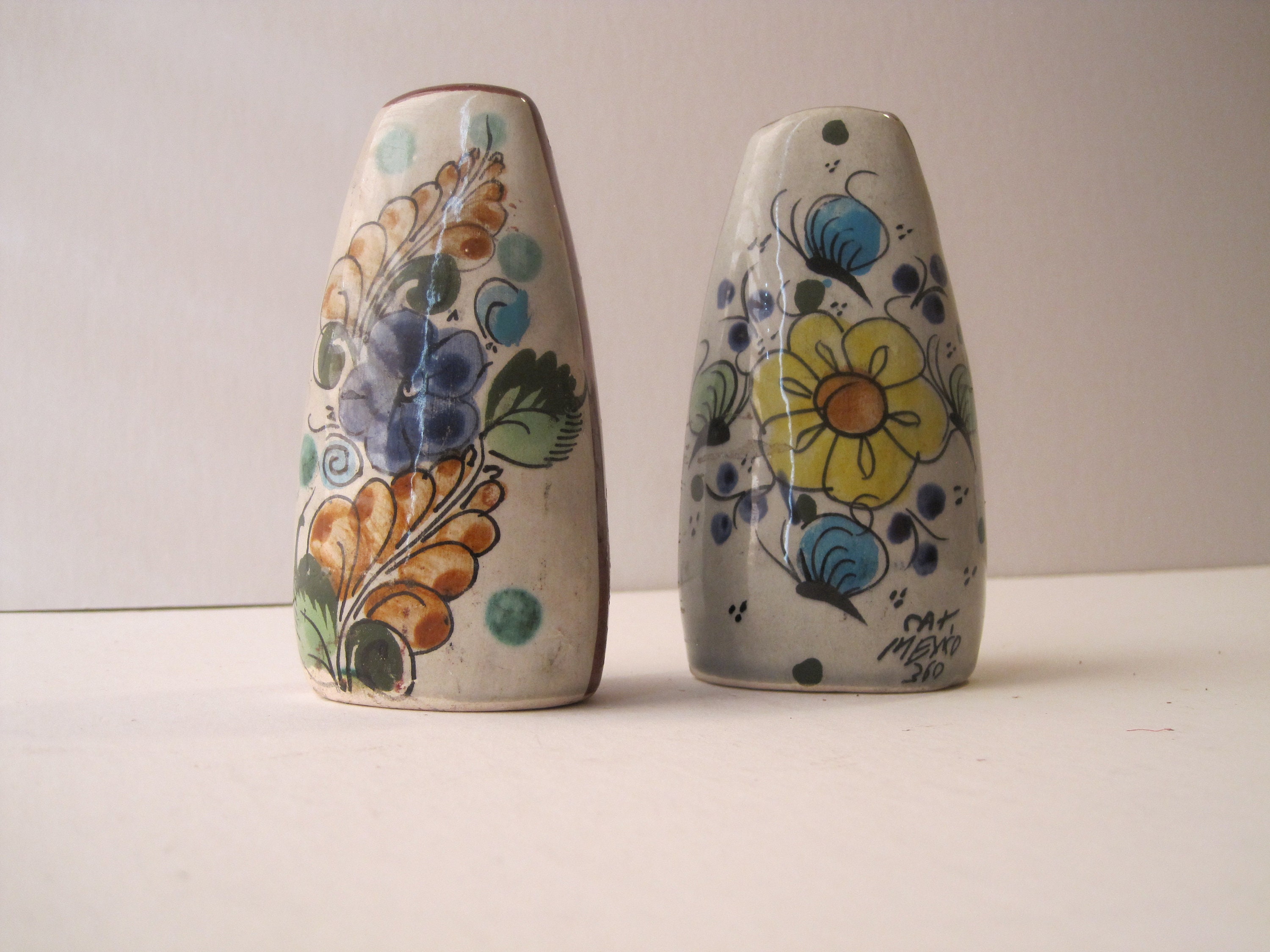 Tonala Hand Painted Floral Pottery Salt and Pepper Shakers Mexico ...