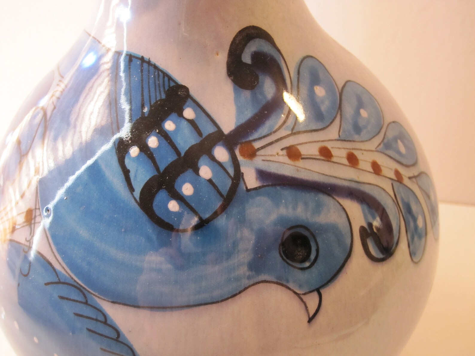 Tonala Tall Hand Painted Bluebird Pottery Pitcher Carafe Ewer | Etsy