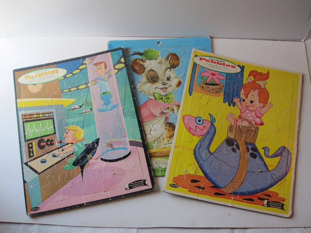 Vintage Puzzle Lot of 3 Jetsons, Pebbles Flintstone, Bear W/ Mouse Fun ...