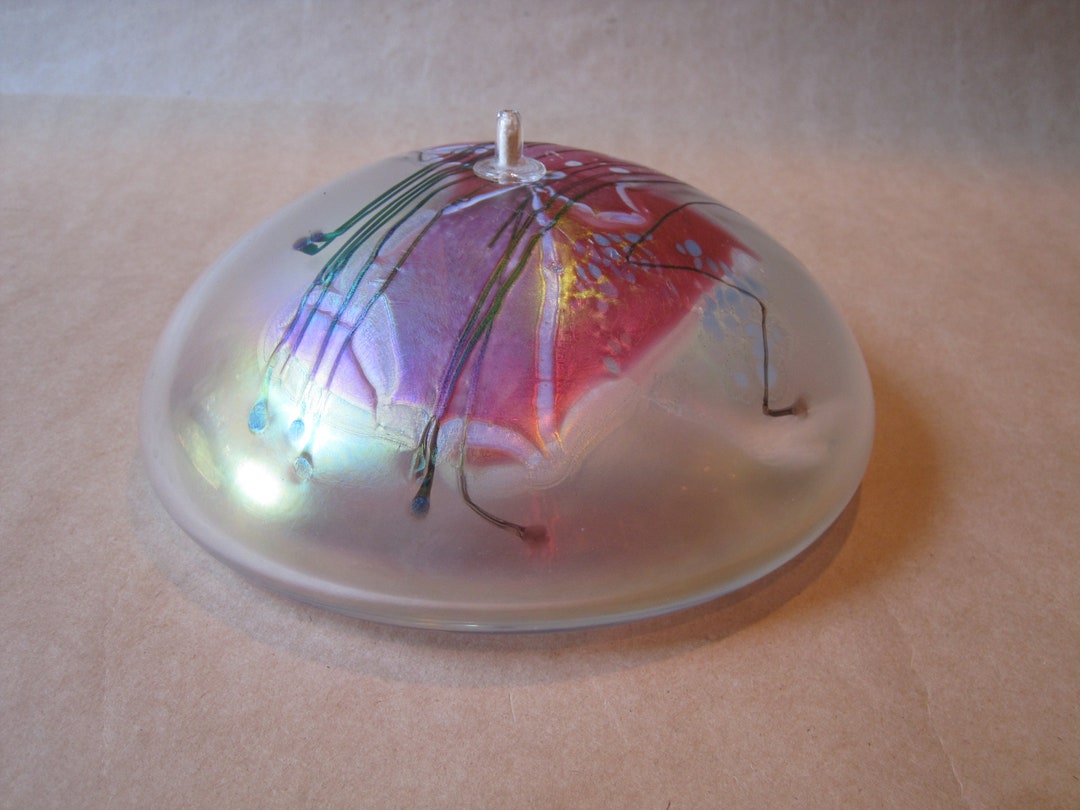 Vintage Iridescent Art Glass Oil Lamp, Glasshouse Studio, Signed Eric ...