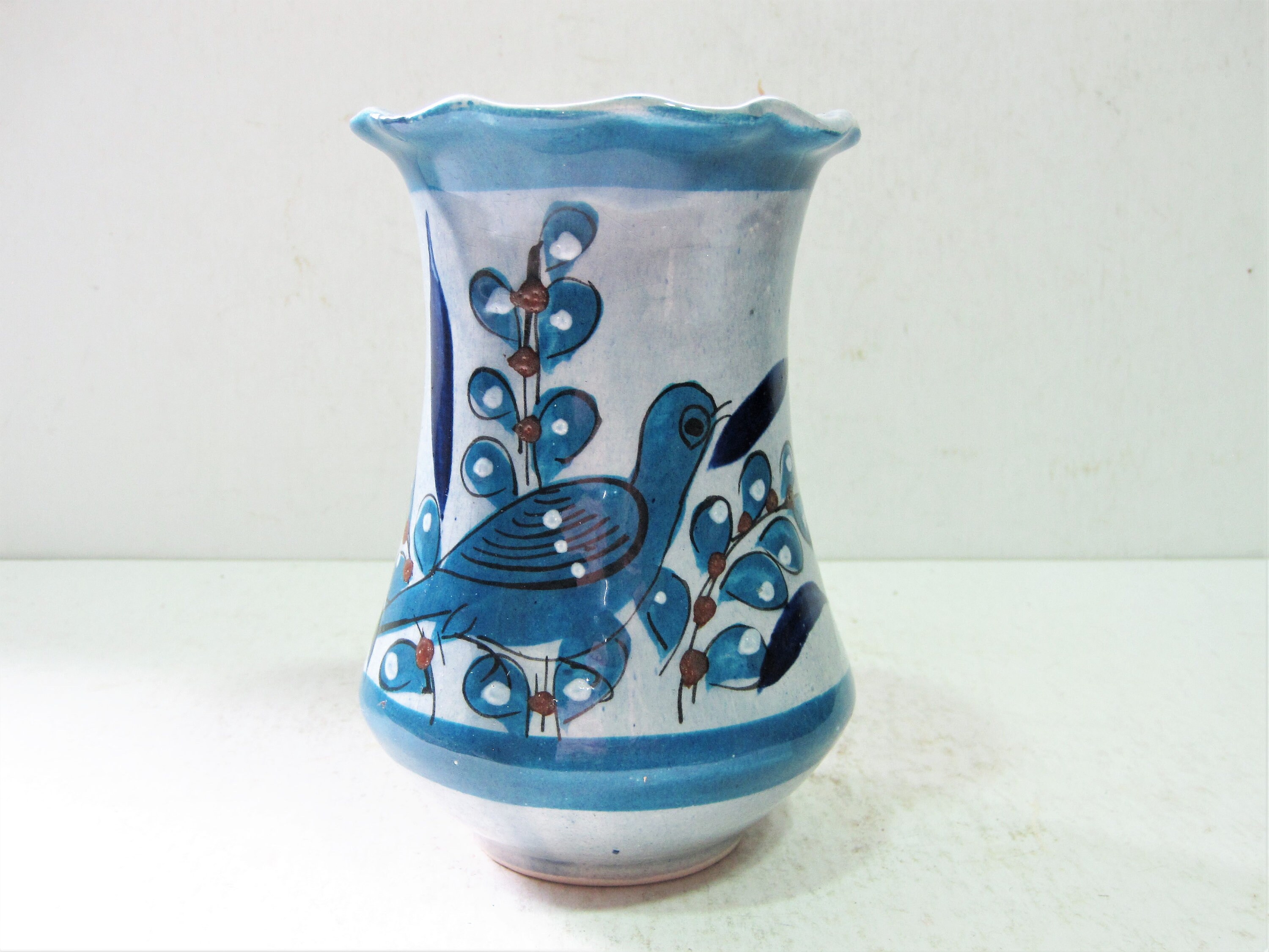 Tonala Hand Painted Bluebird Pottery Vase Mexico Jalisco | Etsy