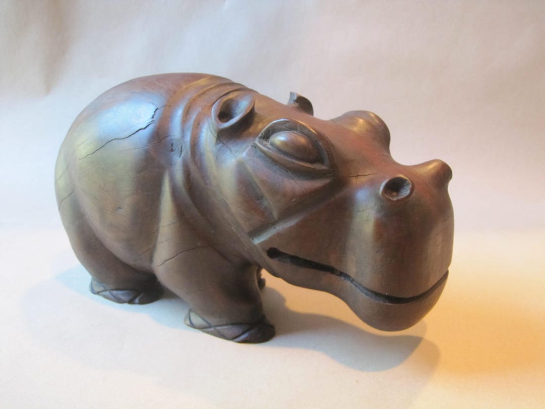 Vintage Solid Iron Wood Hippo Hand Carved African Hippopotamus ...