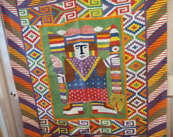 Vintage Native American Tapestry Wool Rug Loomed Hand Woven 58 X 86 ...