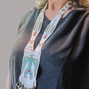 Vintage Native American Thunderbird Micro Glass Seed Bead Long Necklace ...