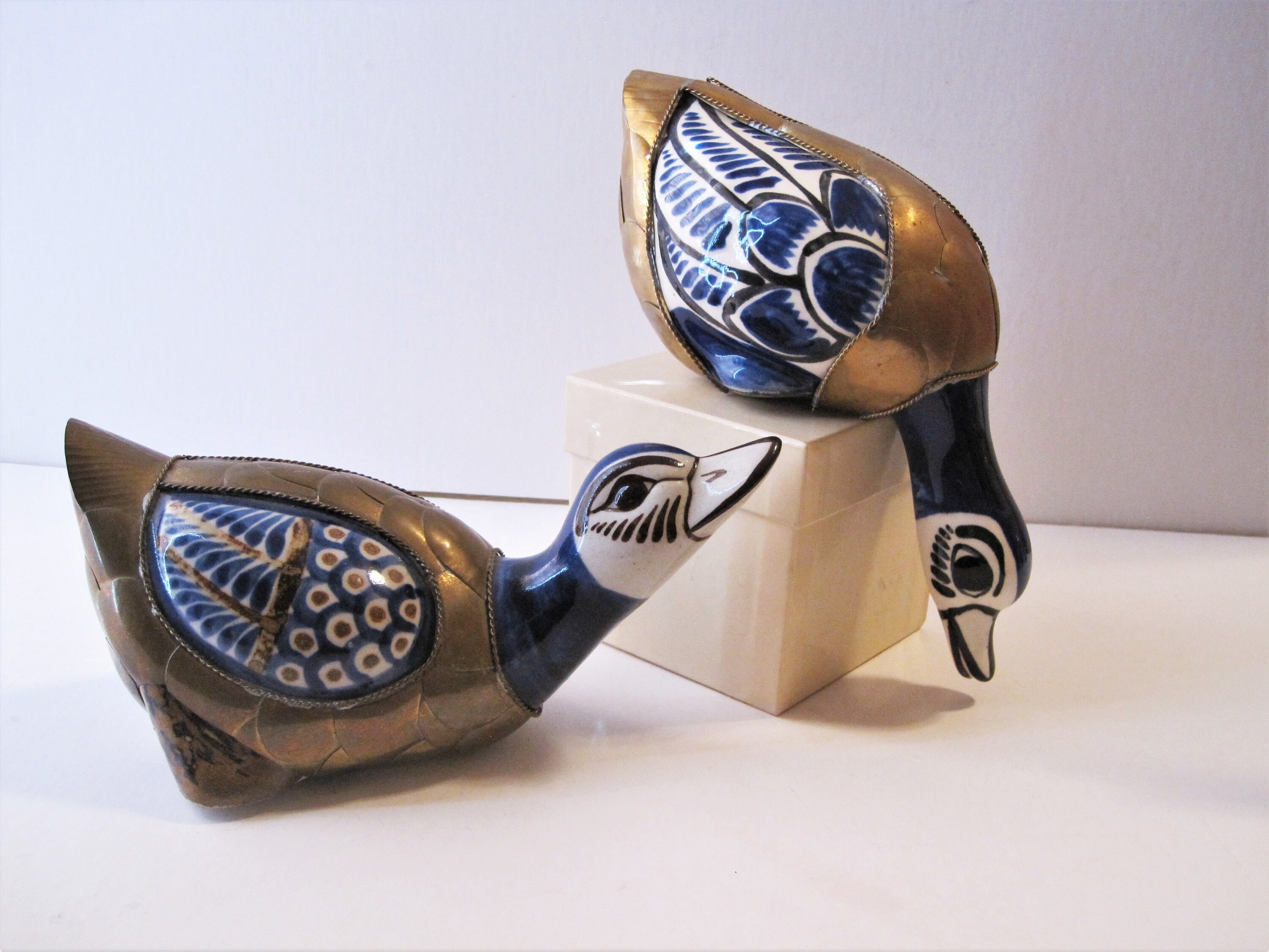 Lot of 2 Vintage Tonala Brass Clad Ducks Hand Made Pottery | Etsy