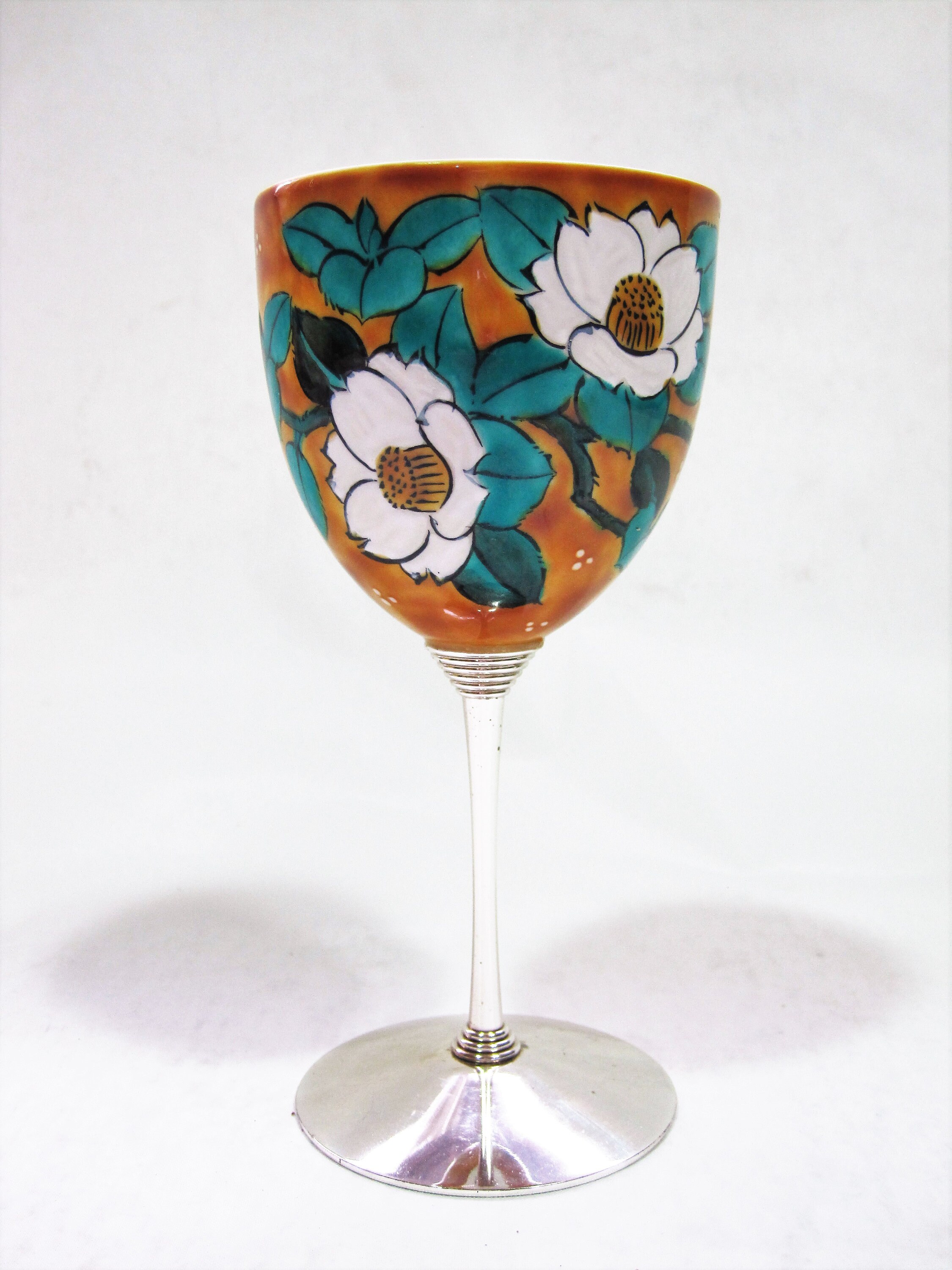 Vintage Porcelain Kutani Yaki Wine Glass Cup Metal Stem - Etsy