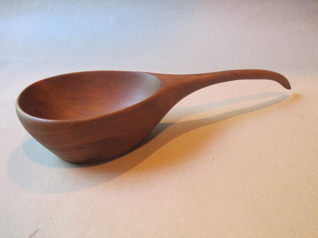 Vintage Carved Teak Wood Spoon Curved Handled Scoop Kettle Dipper Ladle ...