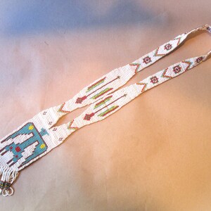 Vintage Native American Thunderbird Micro Glass Seed Bead Long Necklace ...