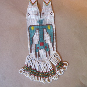 Vintage Native American Thunderbird Micro Glass Seed Bead Long Necklace ...