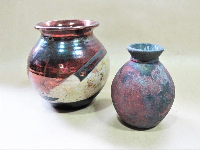 2 Vintage Raku Vases Small Pottery Vase Pair Mid Century - Etsy