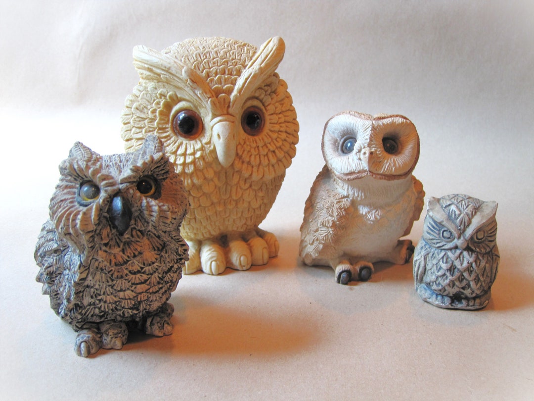 Four Vintage Mid Century Owls Stone Critters Norleans Mt St Helens Ash ...