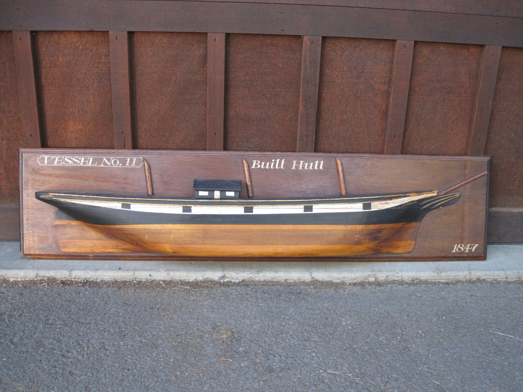 Antique Solid Wood Carved Half Hull Boat Model Sculpture Nautical Decor ...