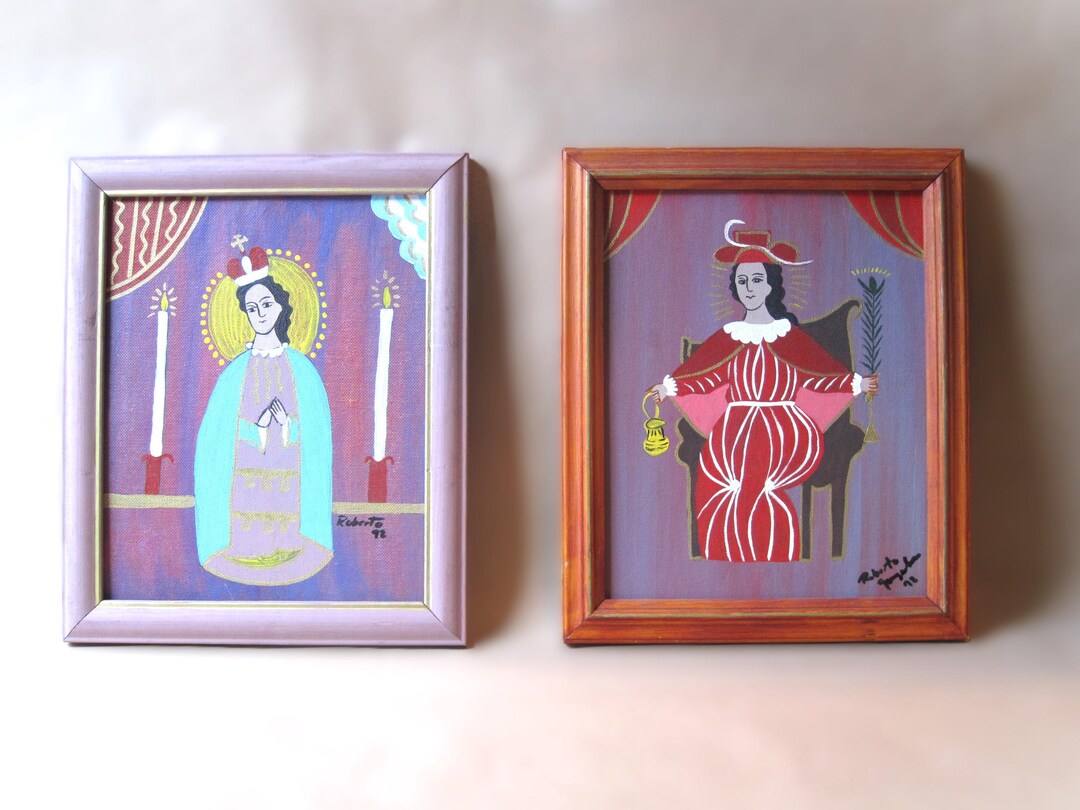 Pair of Vintage Original Signed Paintings Santos Saints Santa Fe ...