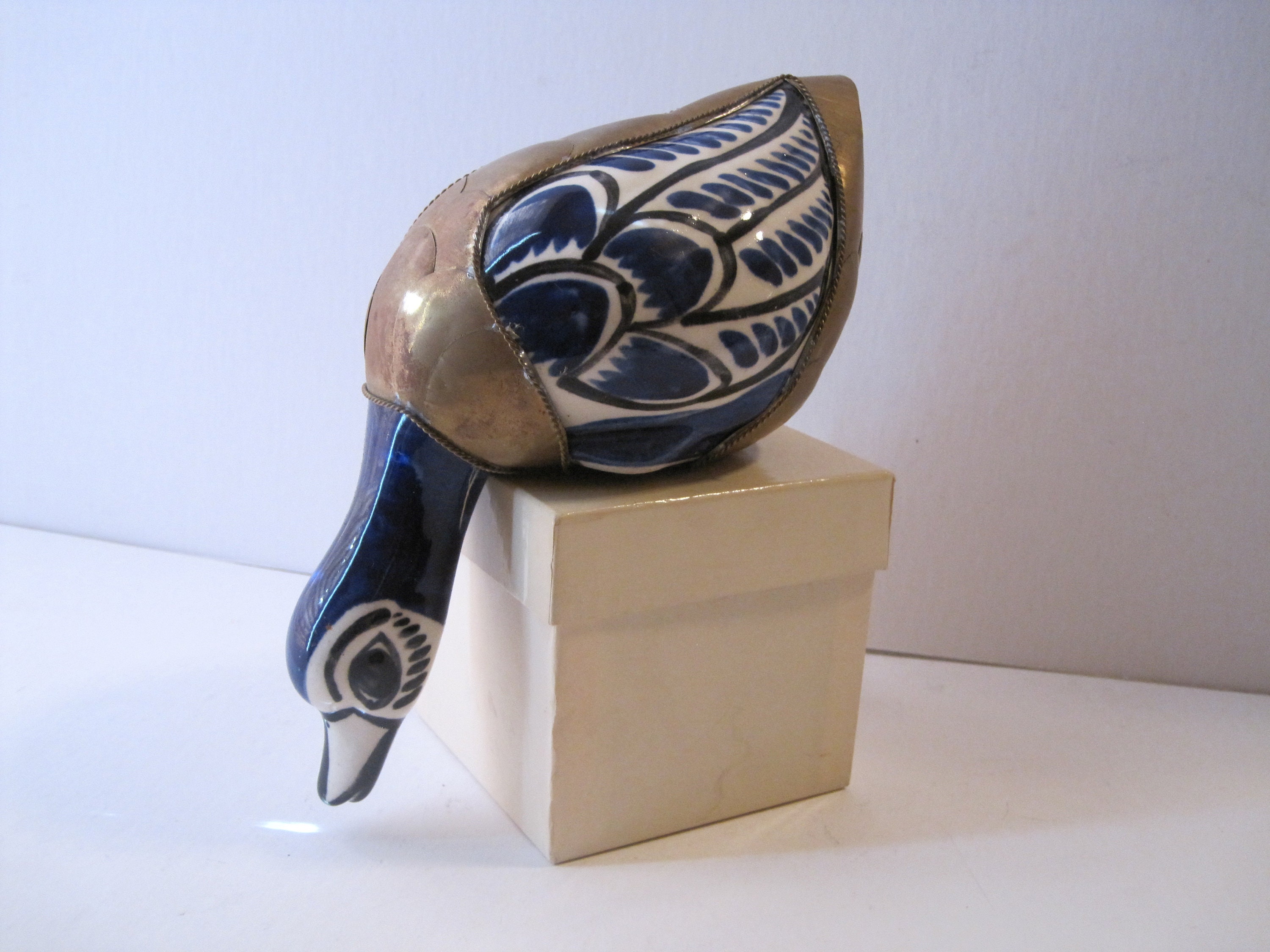 Lot of 2 Vintage Tonala Brass Clad Ducks Hand Made Pottery | Etsy