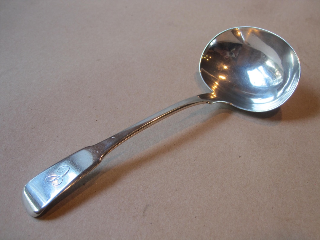 Antique Sterling Silver Gravy Ladle Curved Fiddle Handle Spoon Antique ...