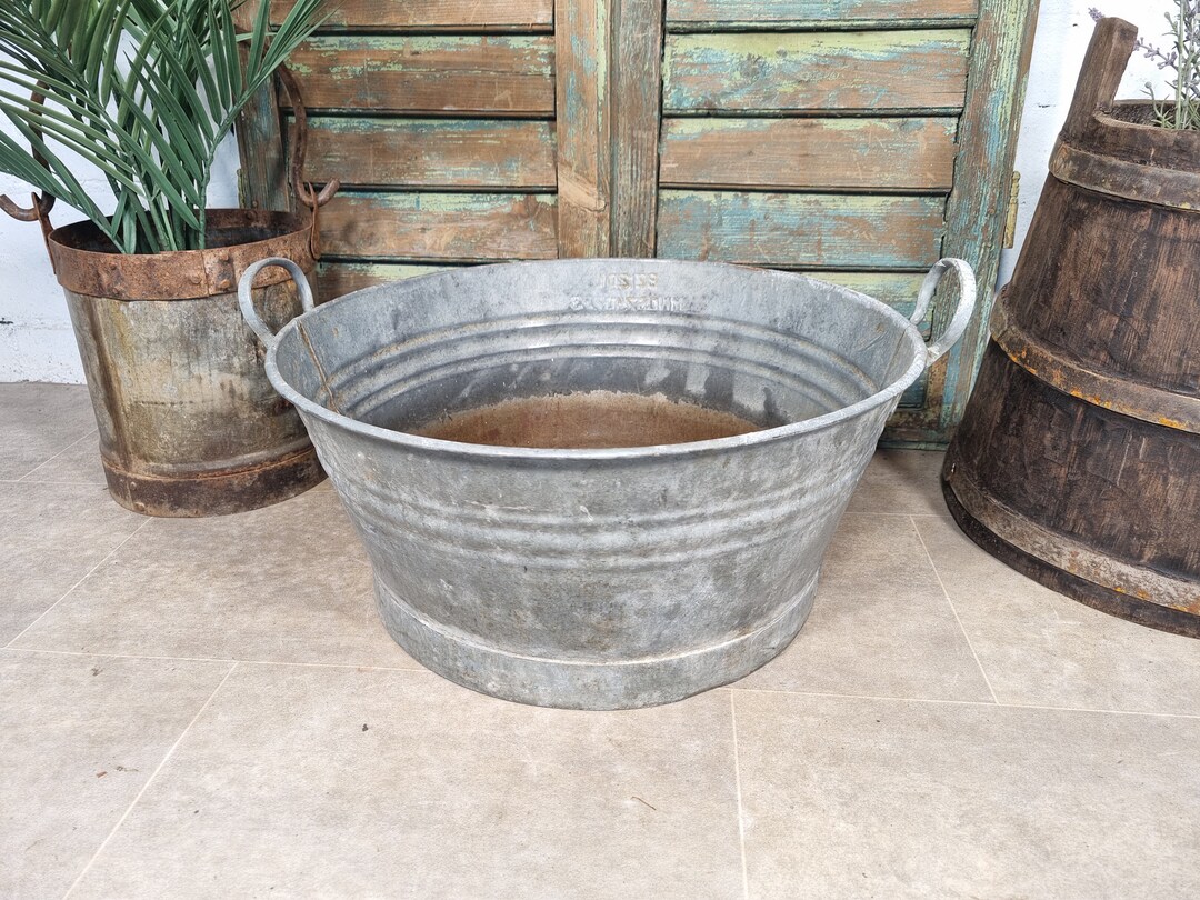 Vintage French European Galvanised Round Tub Bucket Pail - Etsy