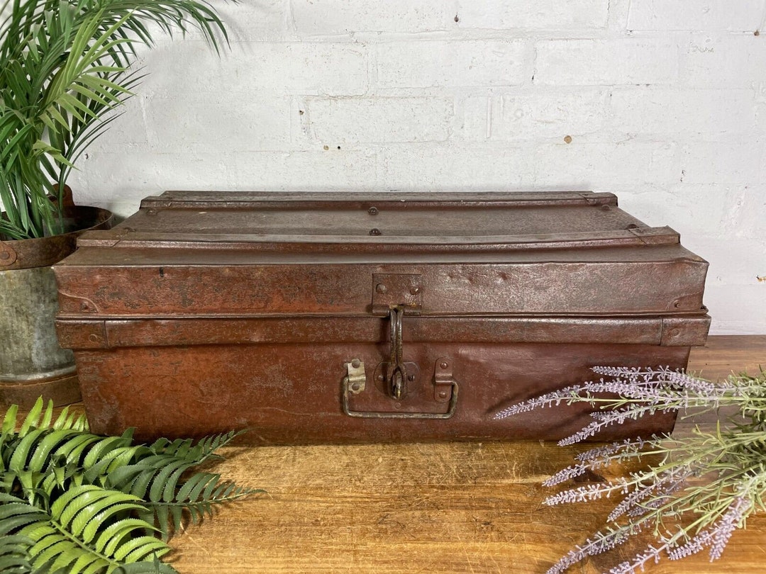 Vintage Industrial Indian Bombay Metal Railway Trunk Chest Luggage ...