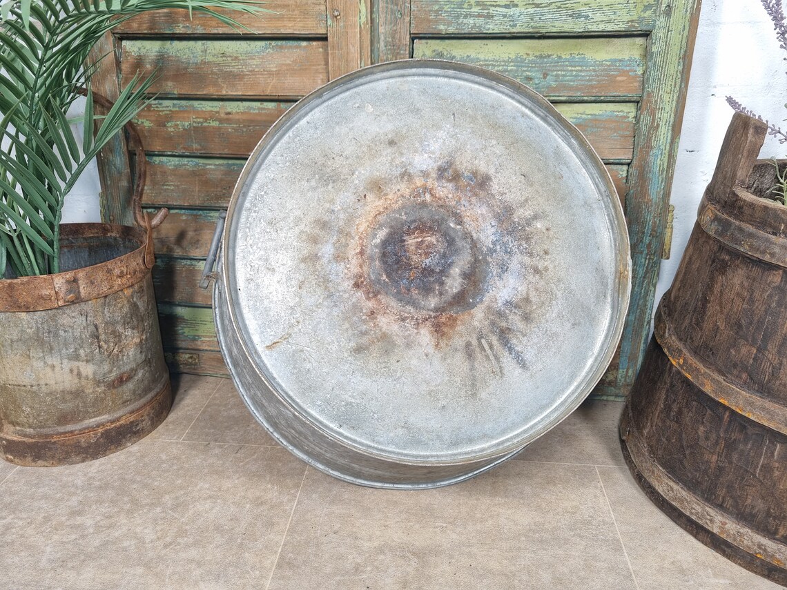 Vintage French European Galvanised Round Tub Bucket Pail - Etsy