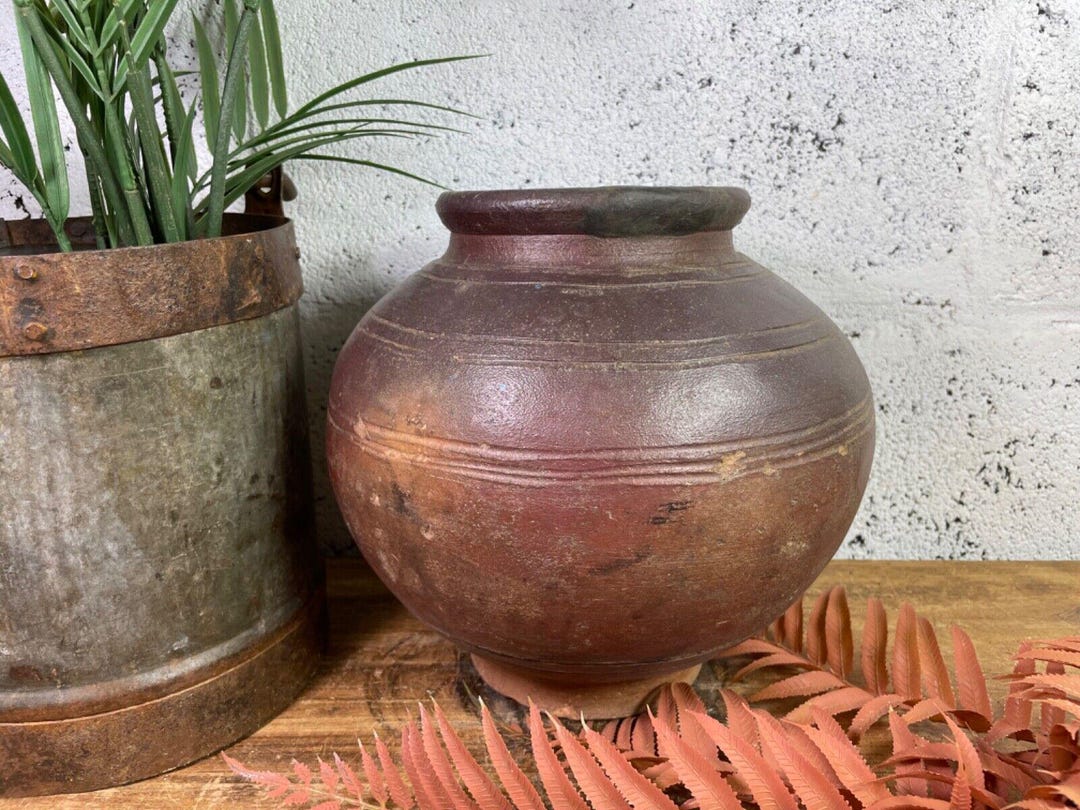 Antique Vintage Rustic Asian Glazed Terracotta Clay Preserving Storage ...