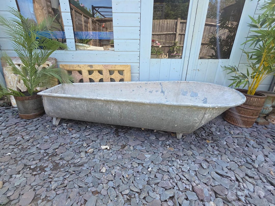 Large Vintage Hungarian Galvanised Zinc Tin Bath Tub Garden Pond Herb ...