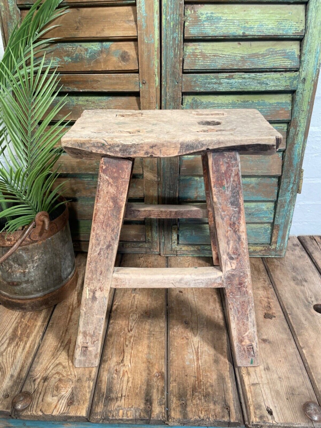Antique Vintage Rustic Elm Market Stool Side Table Plant Stand - Etsy UK