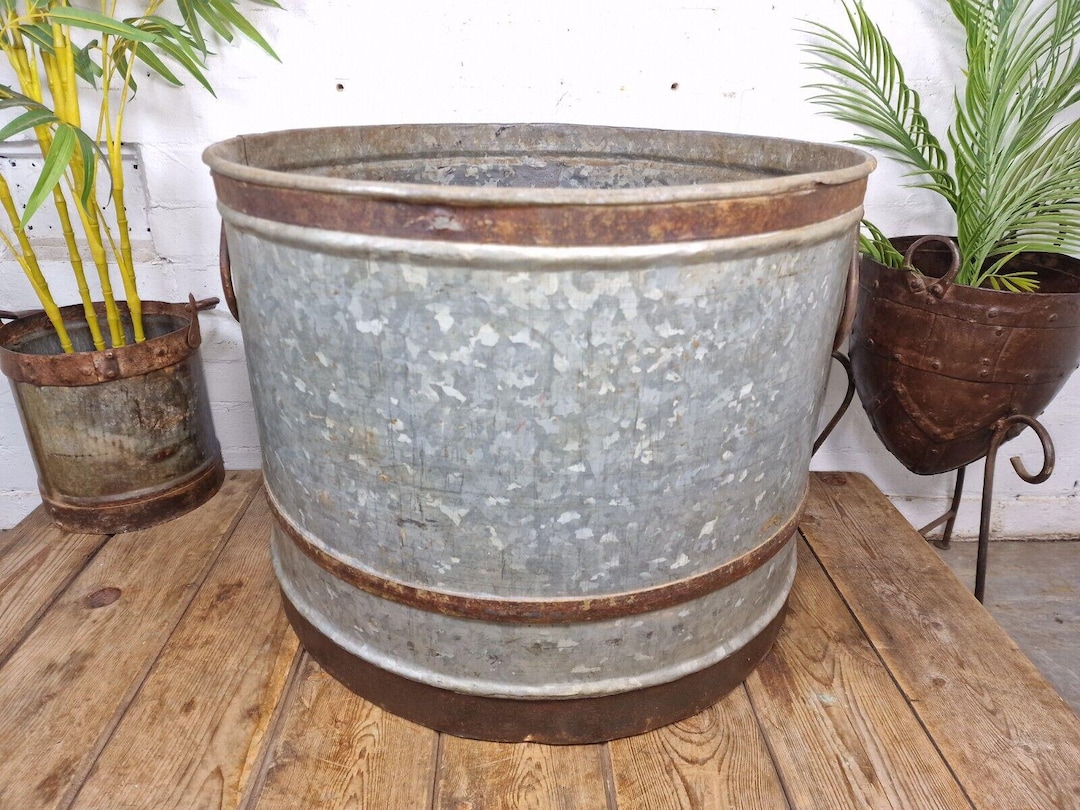 XL Large Round Galvanised Metal Feeder Trough Garden Planter Tub ...