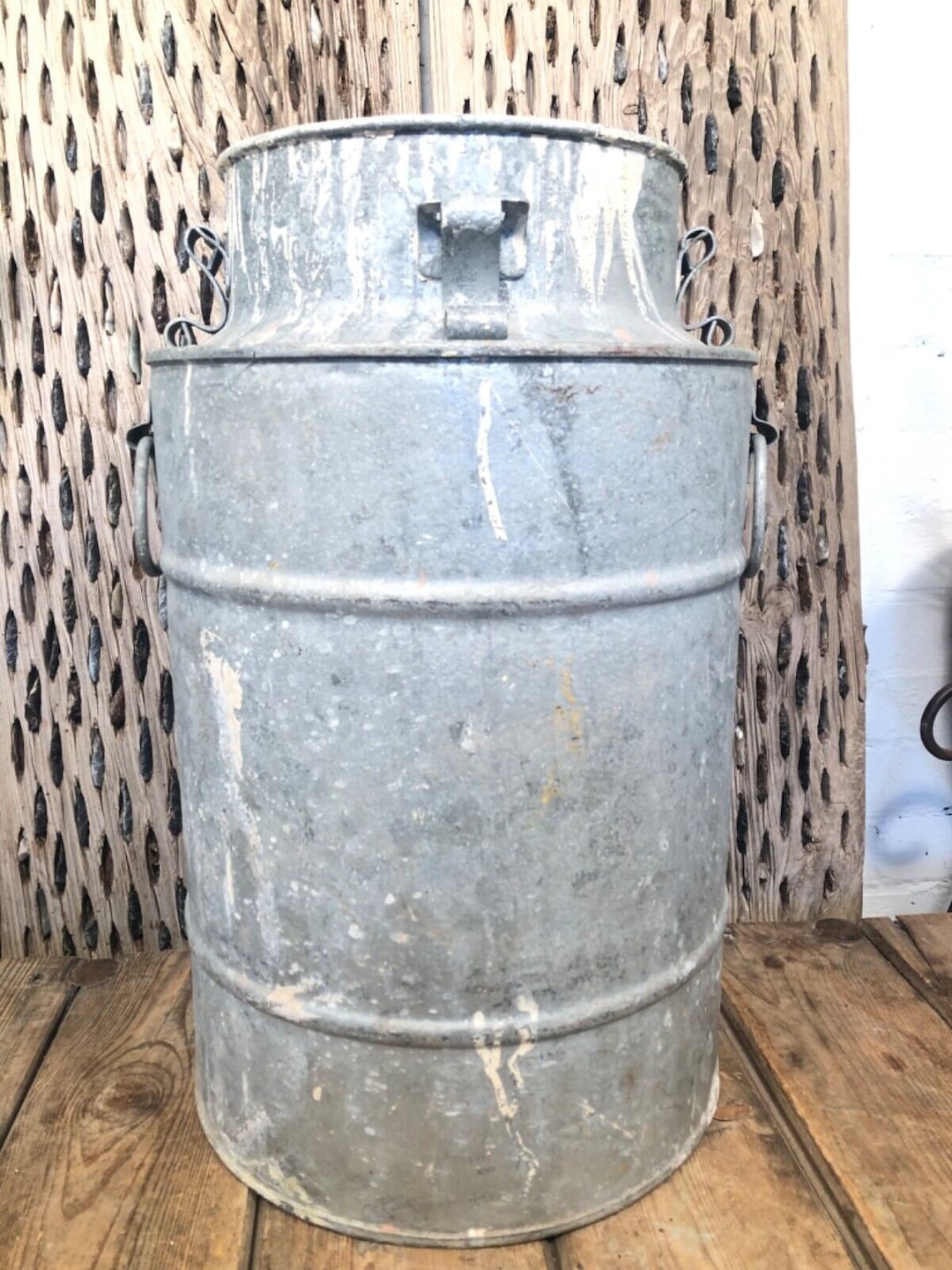 Vintage Large Rustic Galvanised French Milk Churn Garden Planter ...