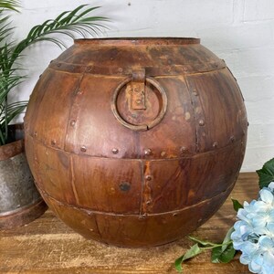 Large Reclaimed Rustic Hand Made Rusty Riveted Iron Ball Garden Planter ...