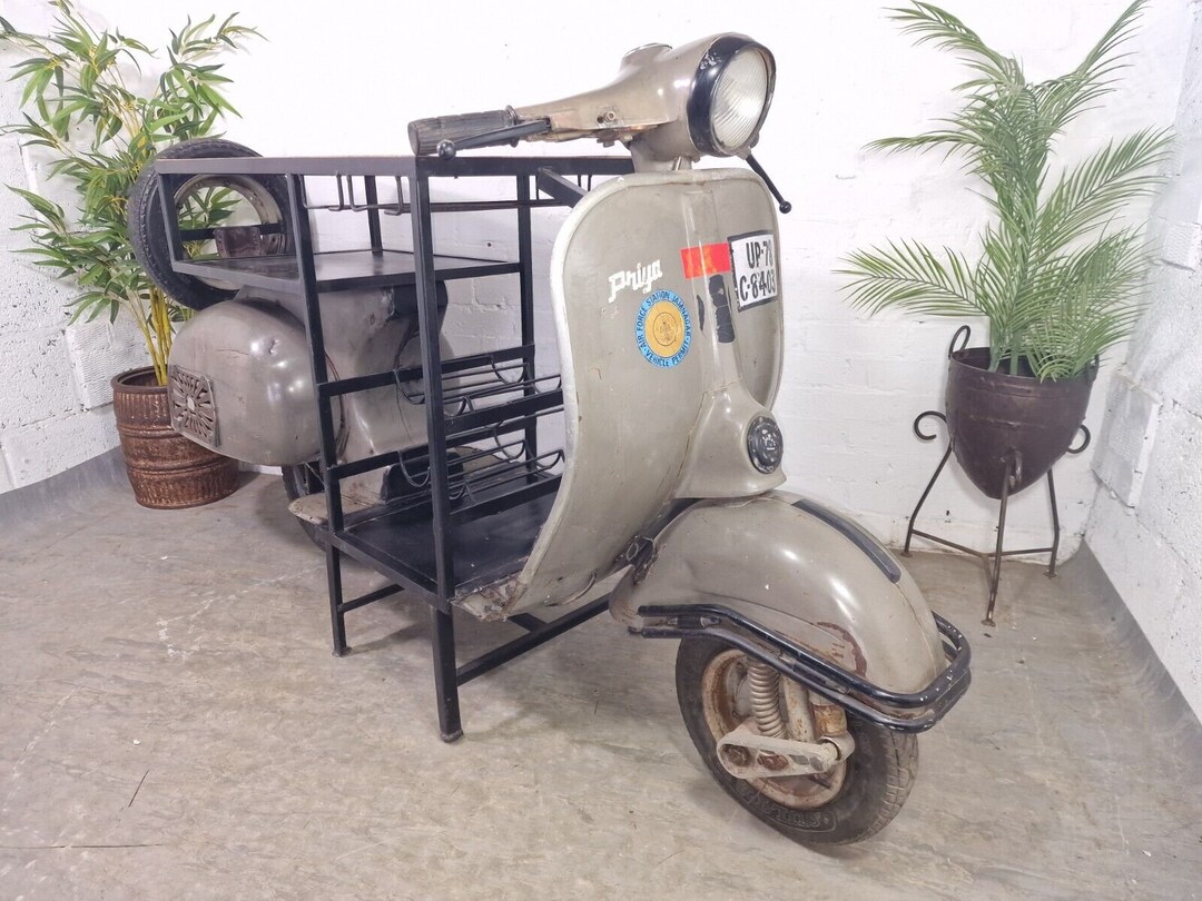 Original Vintage Indian Bajaj Vespa Style Scooter Bar Wine Rack Console ...