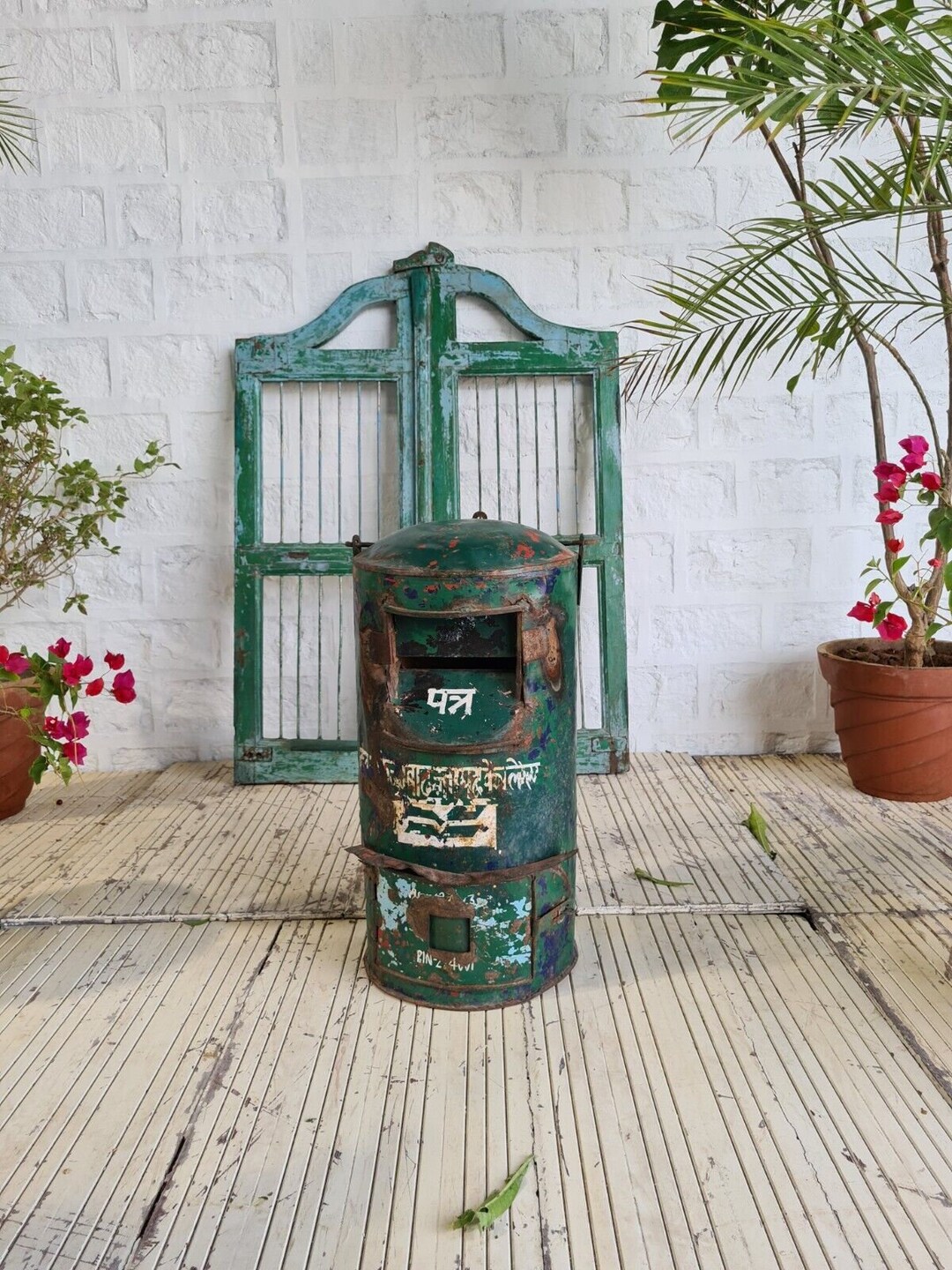 Green Vintage Rustic Original Indian Metal Wall Mounted Letter Post Box ...