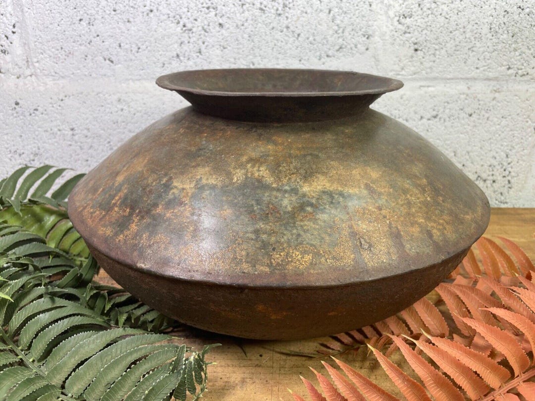 Old Vintage Rustic Original Indian Heavy Iron Metal Matka Water Vessel ...