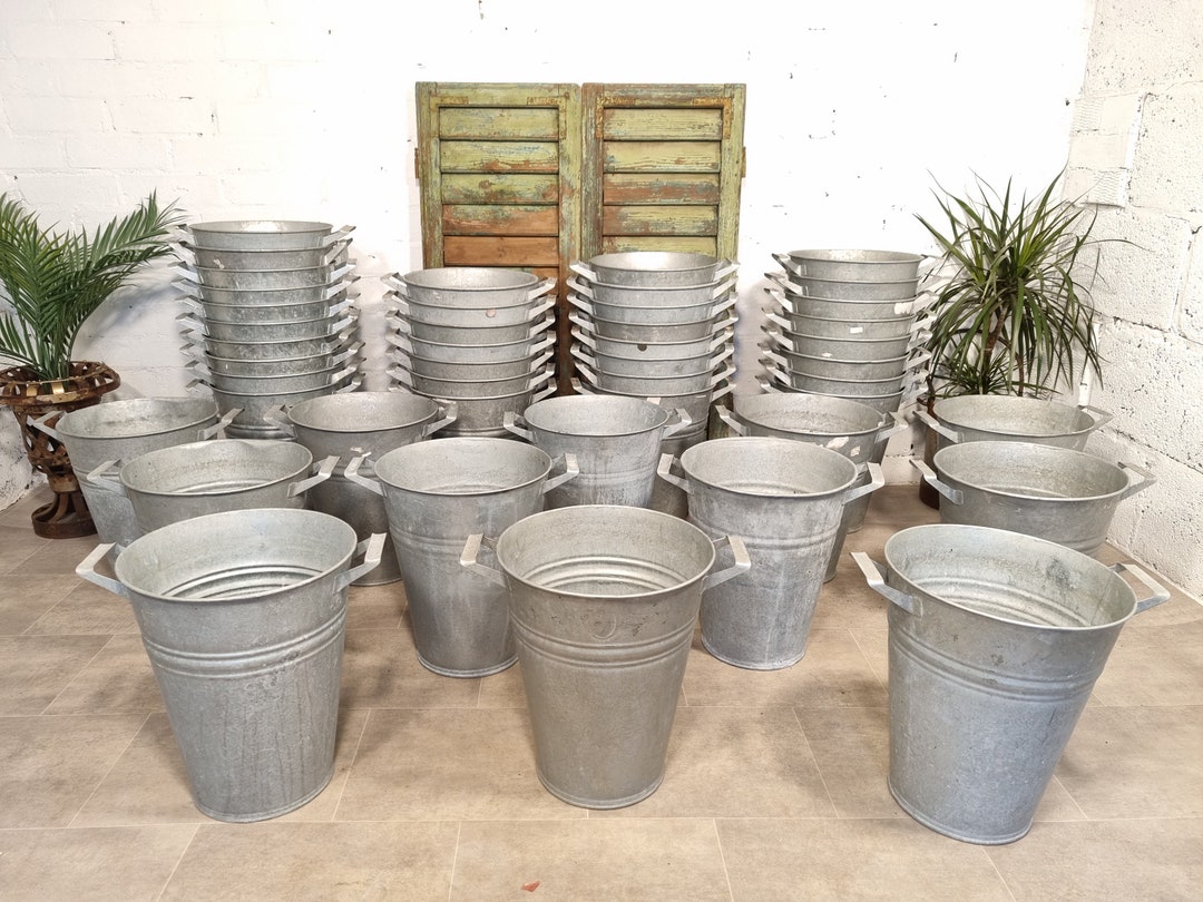 Vintage Galvanised Zinc Florist Display Tub Bucket Garden Planter Vase ...