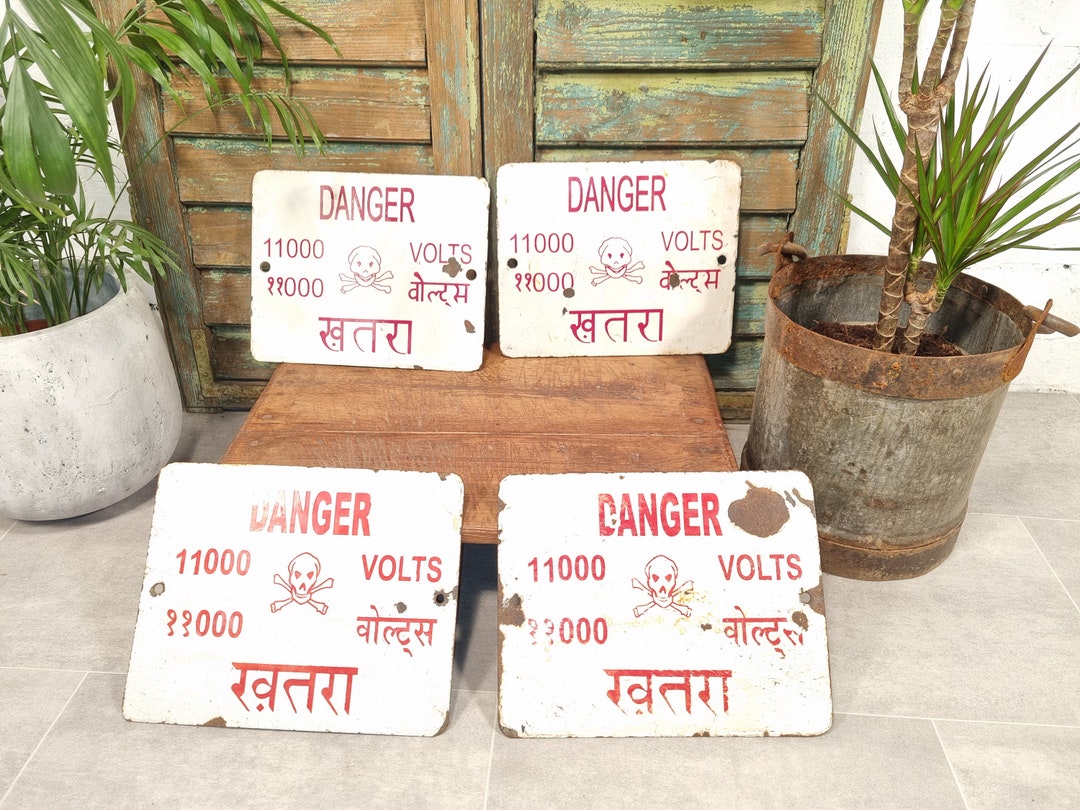 Vintage Industrial Enamel Danger Electric Warning Factory Sign Plaque ...