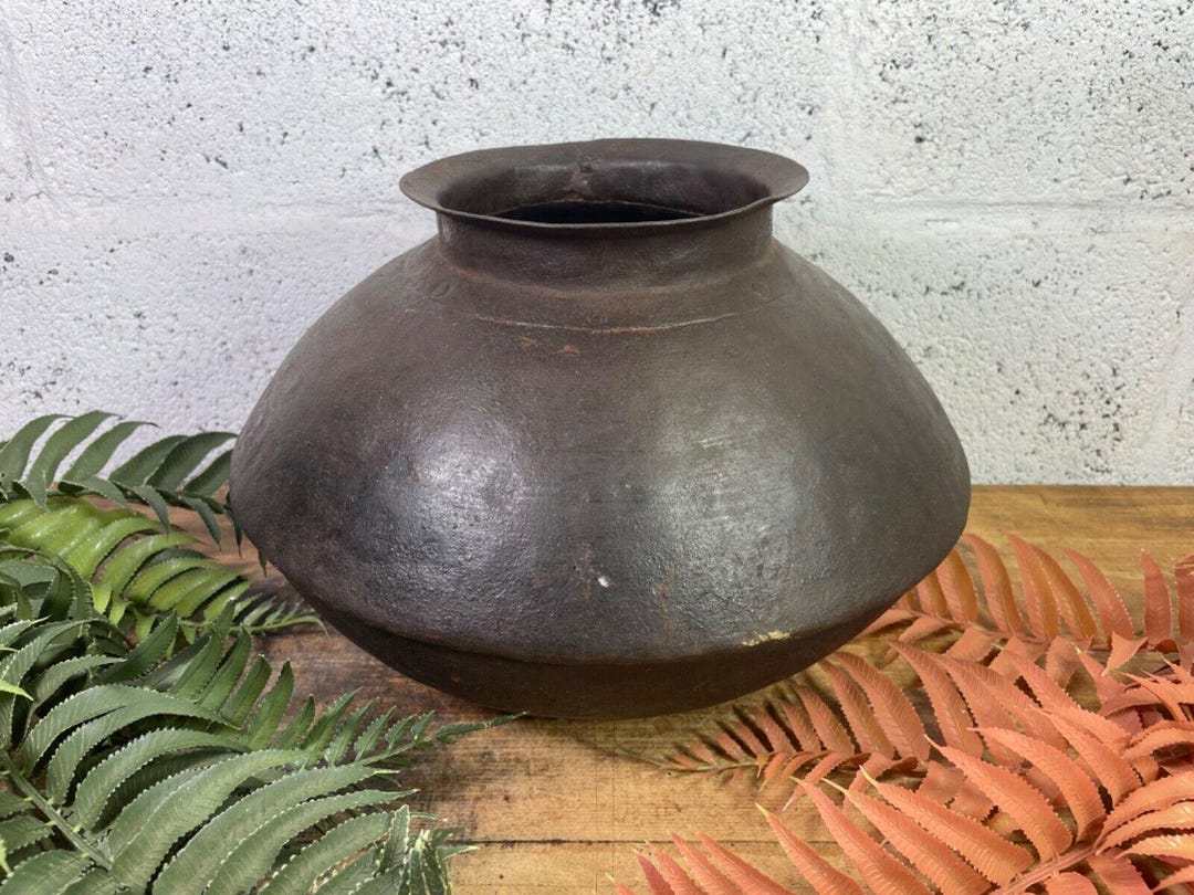 Old Vintage Rustic Original Indian Heavy Iron Metal Matka Water Vessel ...