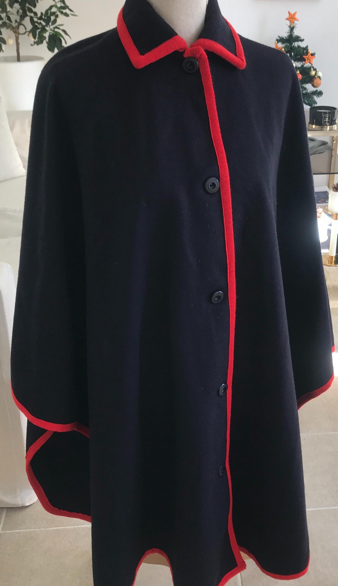 French Vintage Navy Blue Wool Cape - Etsy