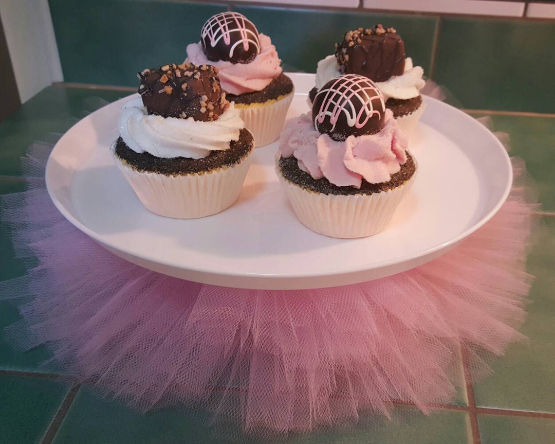 CAKE STAND TUTU Princess Pink Tulle Plate Cupcake Dessert Platter ...