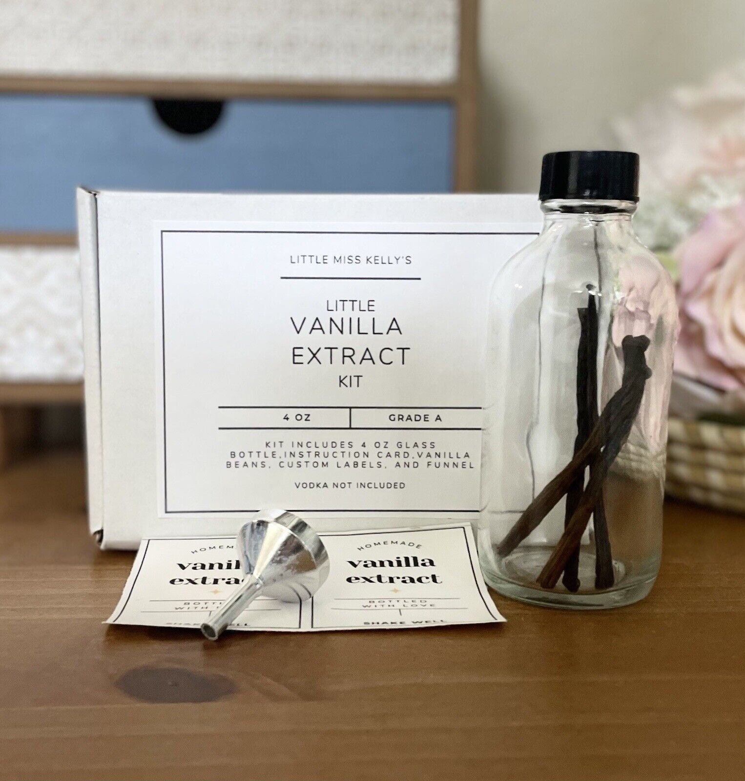 Homemade Vanilla Extract Kit DIY 8 Oz Clear or Amber Bottle Comes With ...