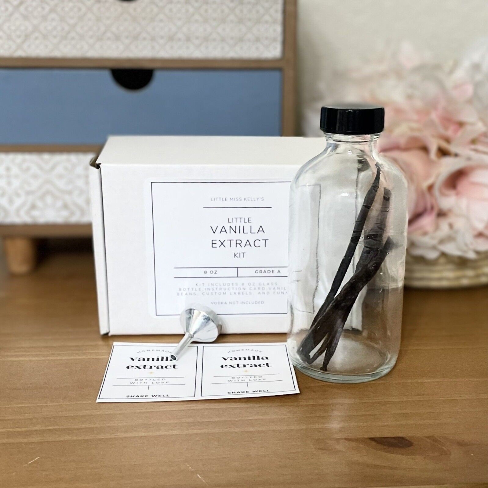 Homemade Vanilla Extract Kit DIY 8 Oz Clear or Amber Bottle Comes With ...