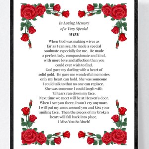 Loving Memory of Wife Art Print: Red Rose Tribute (8x10 Inch) - Etsy