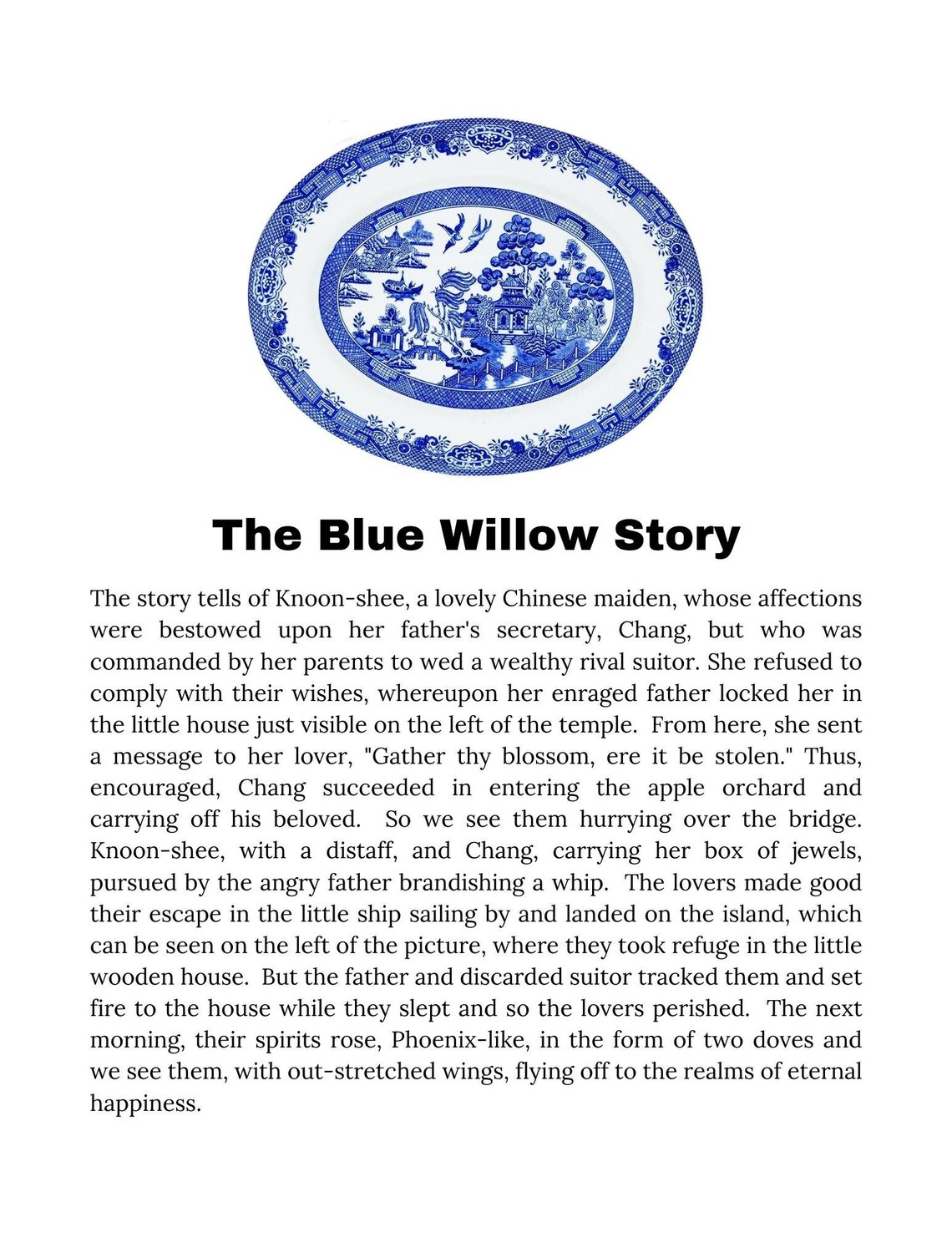 Blue Willow Story Art Print: Chinese Fable Home Decor (8x10 Inch) - Etsy