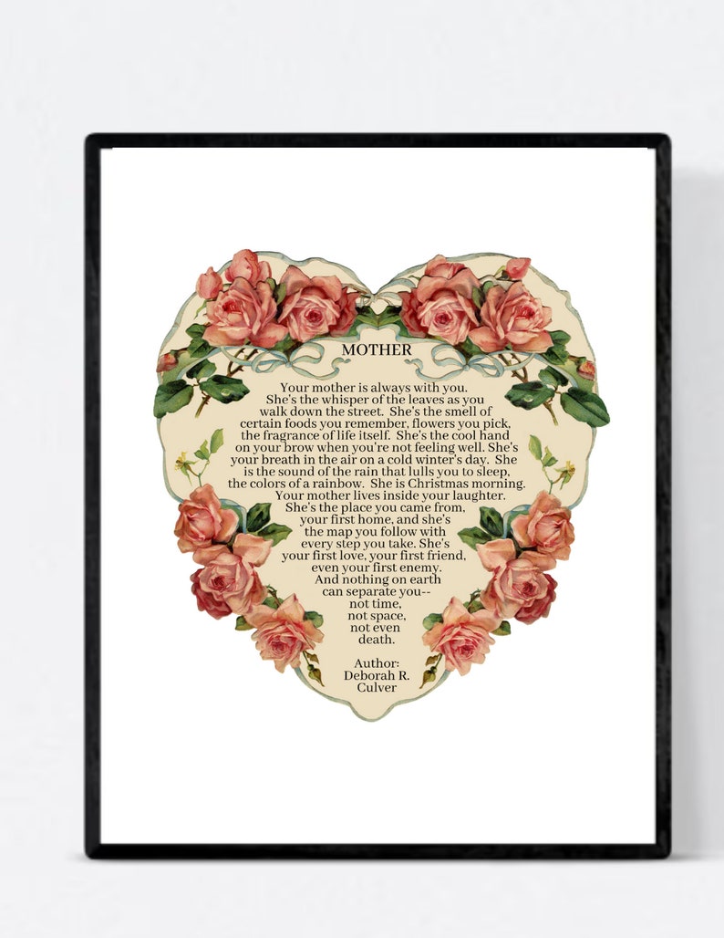 Floral Mother Poem Art Print: Tribute to Mom, 8x10 (framed or Unframed ...